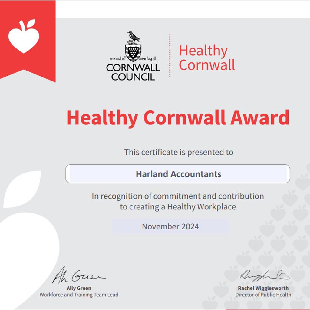 Workplace Wellness: Healthy Cornwall Award - Harland Accountants